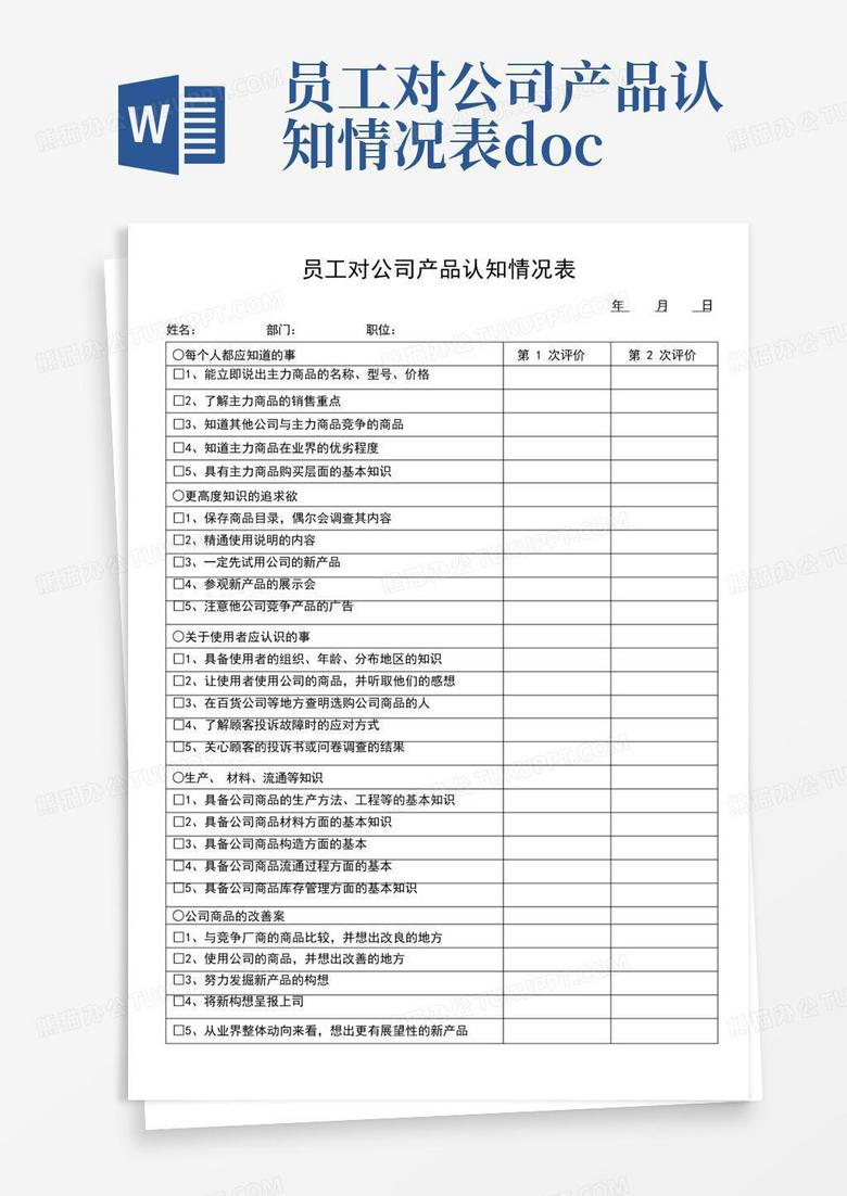 员工对公司产品认知情况表 doc Word模板下载 编号lmmakgwk 熊猫办公