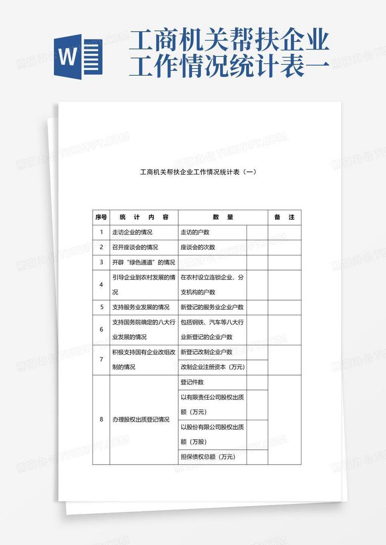 工商机关帮扶企业工作情况统计表一 Word模板下载 编号qyppzjvp 熊猫办公