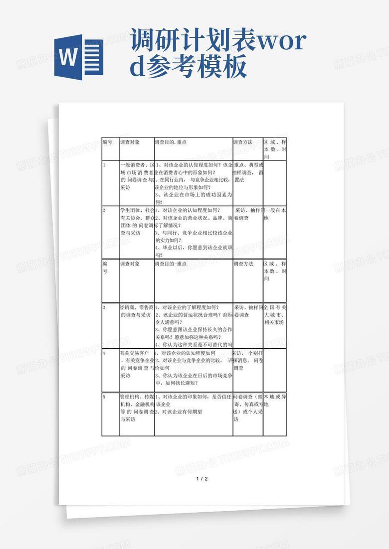 调研计划表参考 Word模板下载 编号qjodevdo 熊猫办公