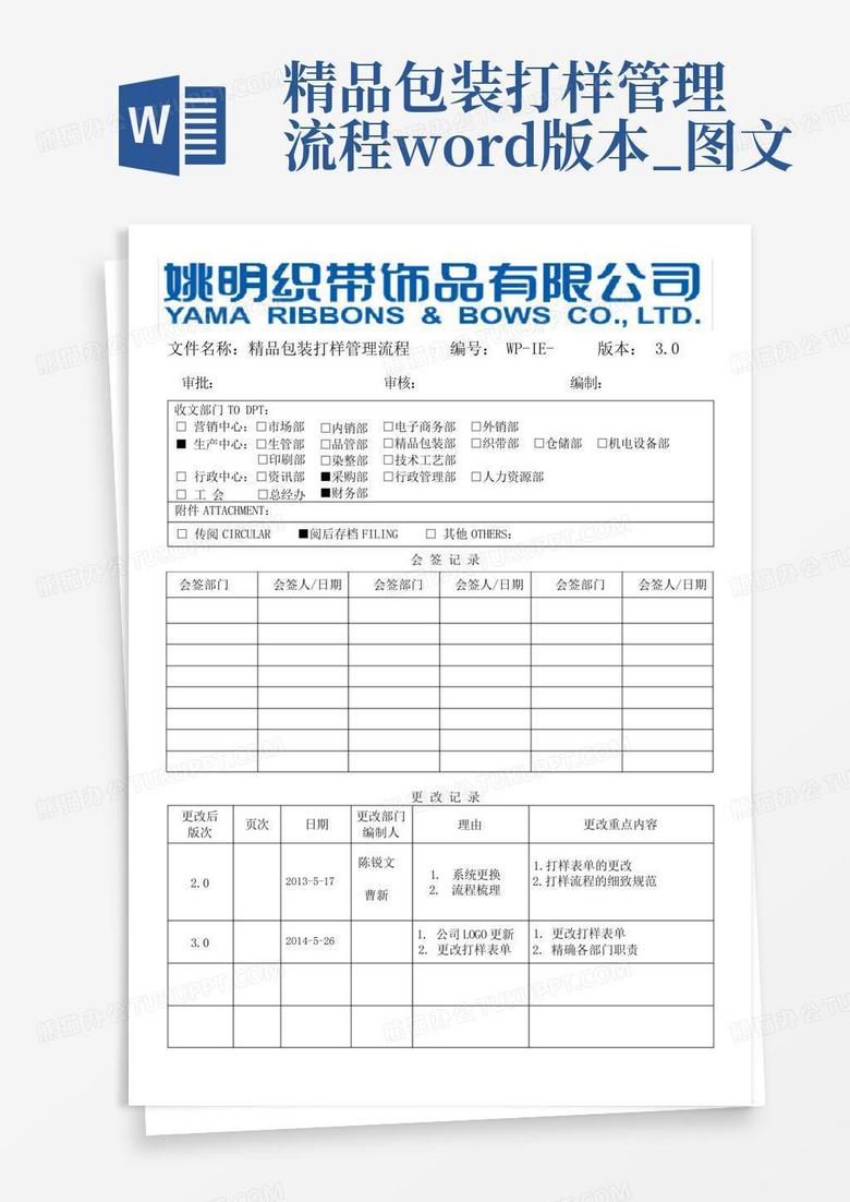 精品包装打样管理流程版本 图文 Word模板下载 编号lknjpxmy 熊猫办公