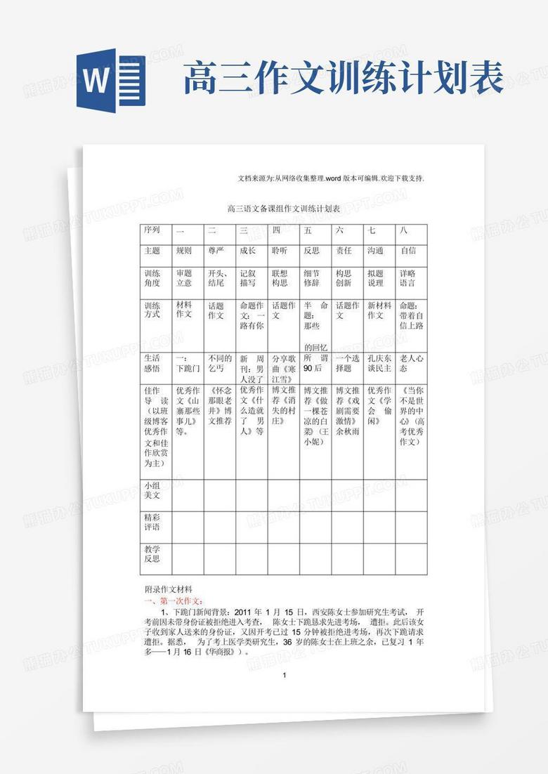 高三作文训练计划表 Word模板下载 编号lrkxymza 熊猫办公