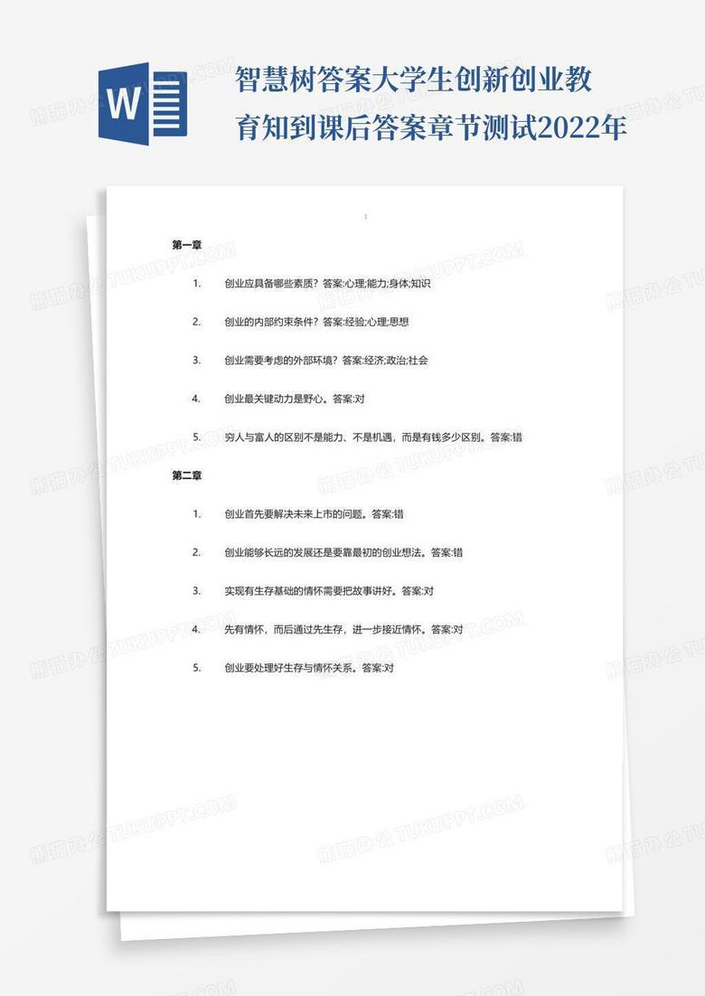 智慧树答案大学生创新创业教育知到课后答案章节测试2022年 Word模板下载 编号ldkpxmwy 熊猫办公