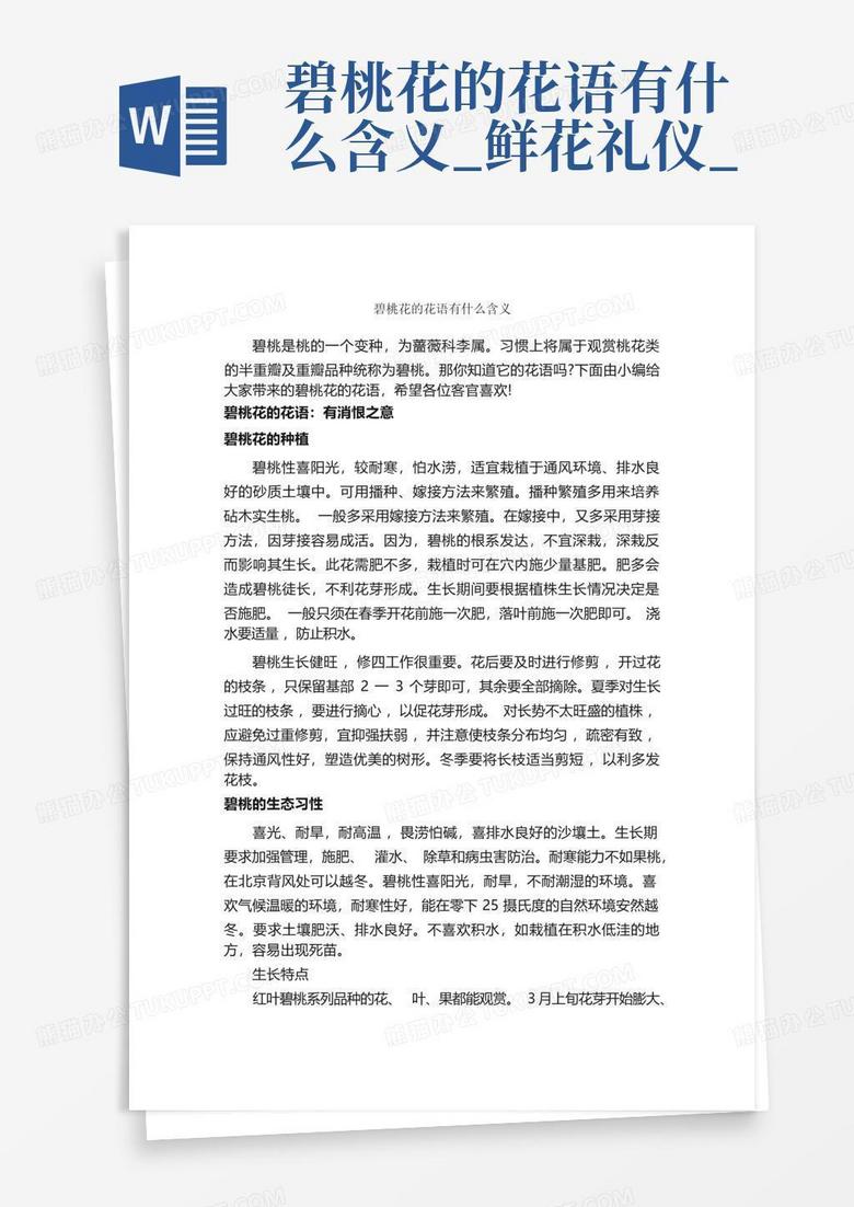 碧桃花的花语有什么含义 鲜花礼仪 Word模板下载 编号lypxrbeo 熊猫办公