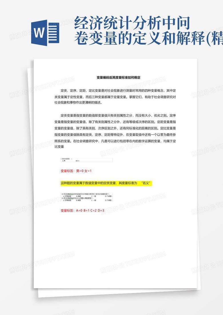 经济统计分析中问卷变量的定义和解释 精 Word模板下载 编号lypeboaj 熊猫办公
