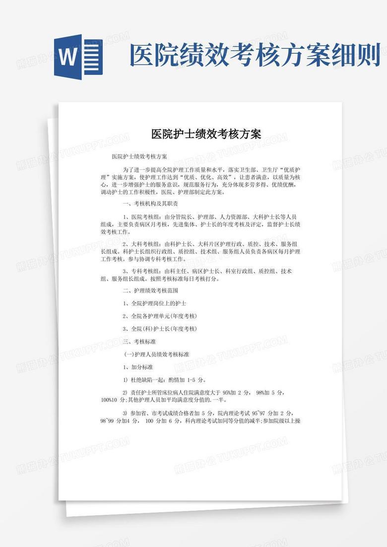 医院护士绩效考核方案Word模板下载 熊猫办公