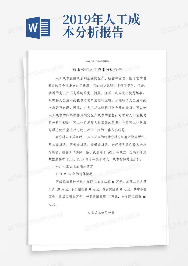 2019年人工成本分析报告Word模板下载 编号lejaddje 熊猫办公