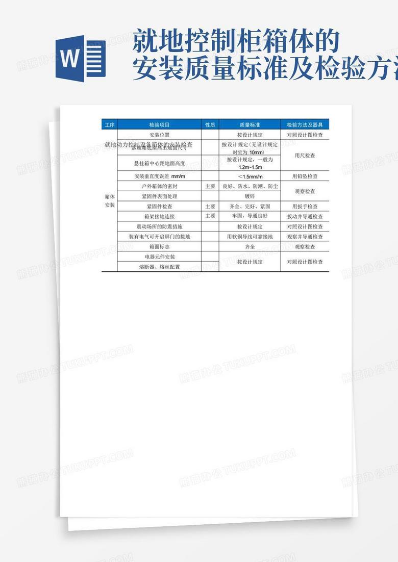 就地控制柜箱体的安装质量标准及检验方法Word模板下载 编号ljboawgv 熊猫办公