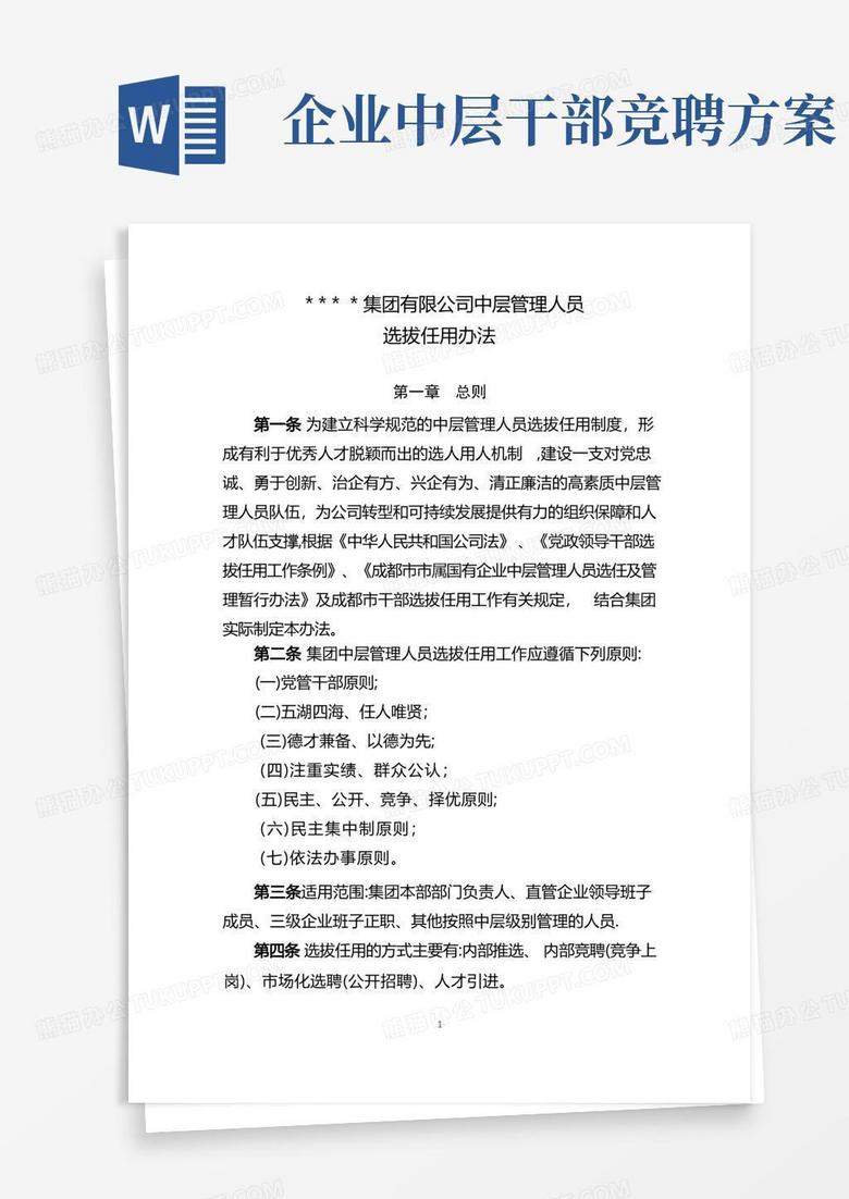 集团有限公司中层管理人员选拔任用办法Word模板下载 熊猫办公