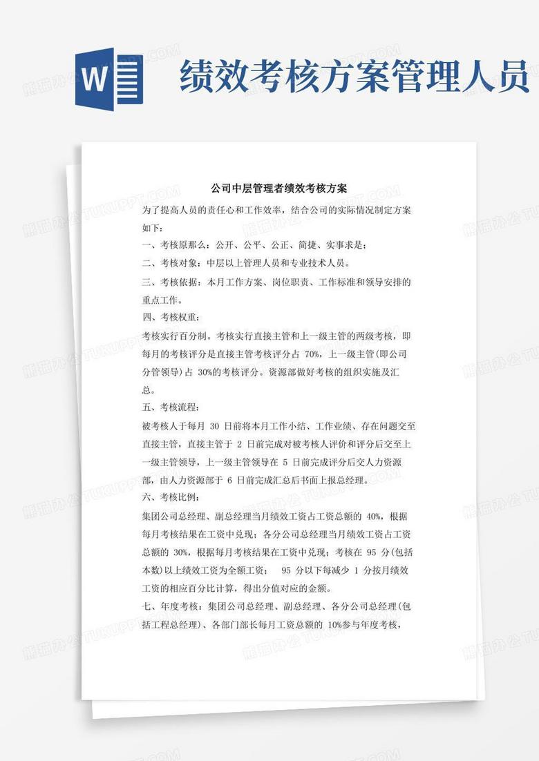 公司中层管理者绩效考核方案Word模板下载 编号lmzwrpmq 熊猫办公