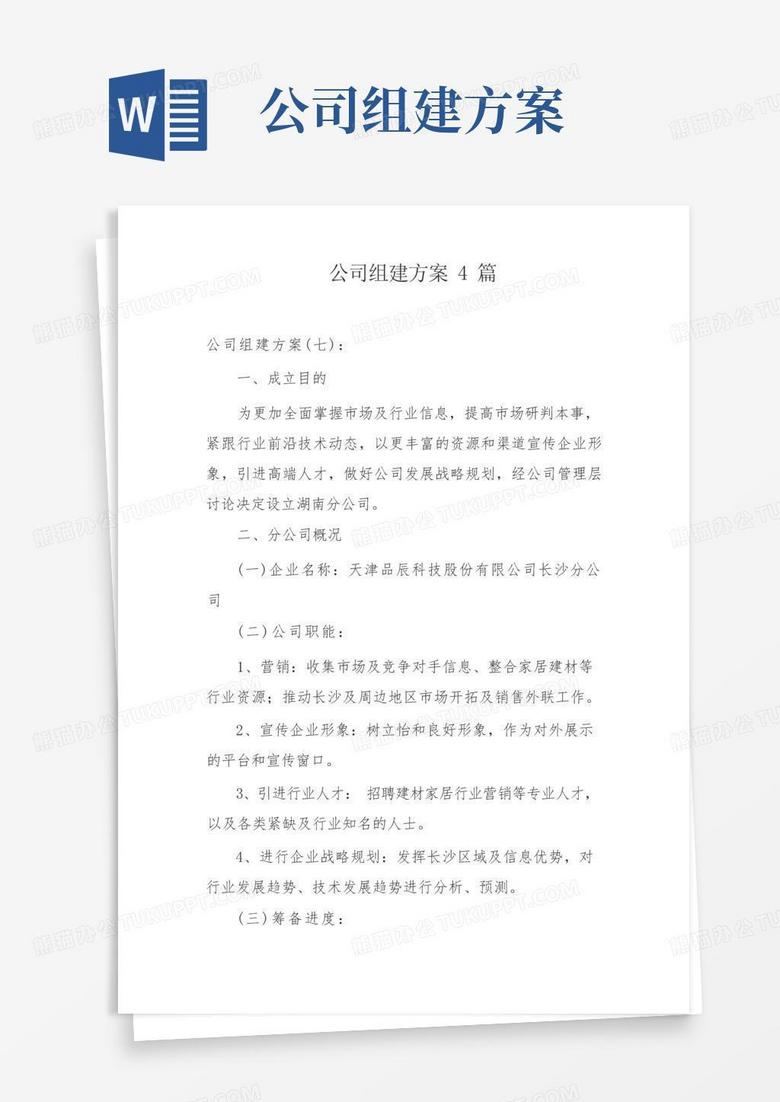 公司组建方案4篇Word模板下载 编号lobmvbdq 熊猫办公