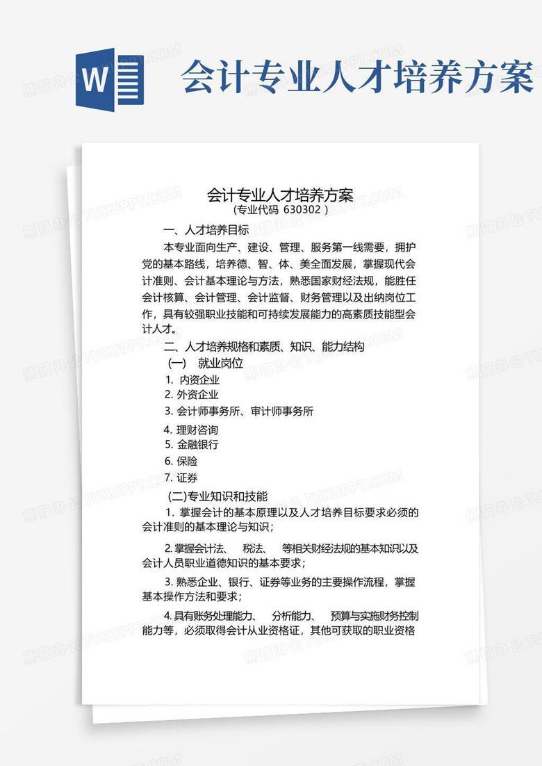 会计专业人才培养方案Word模板下载 编号qejojagb 熊猫办公