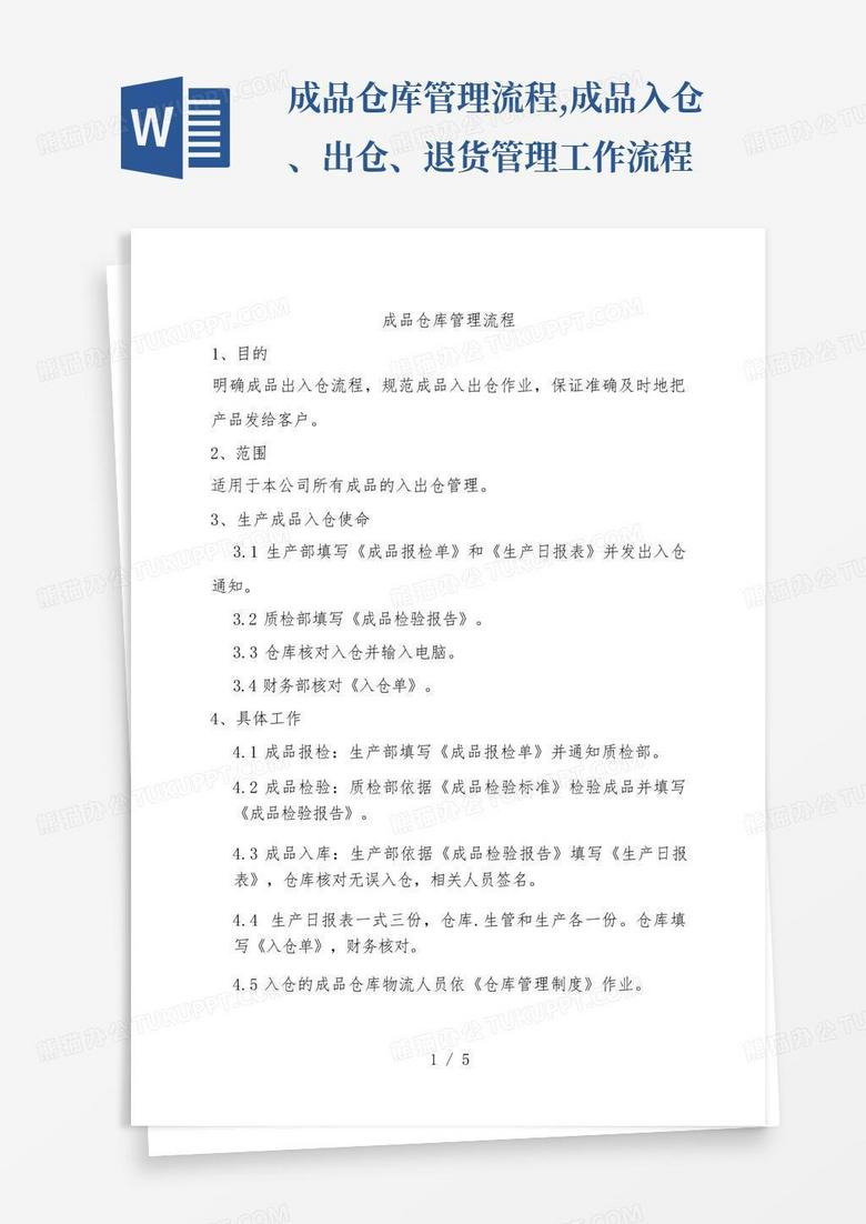 成品仓库管理流程 成品入仓出仓退货管理工作流程Word模板下载 编号qdkmkmpd 熊猫办公