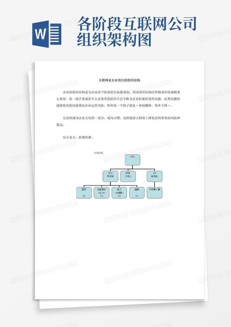 各阶段互联网公司组织架构图 Word模板下载 编号qvermnod 熊猫办公
