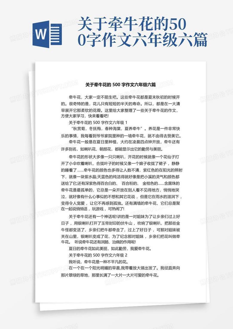 关于牵牛花的500字作文六年级六篇 Word模板下载 编号lrkbvkek 熊猫办公