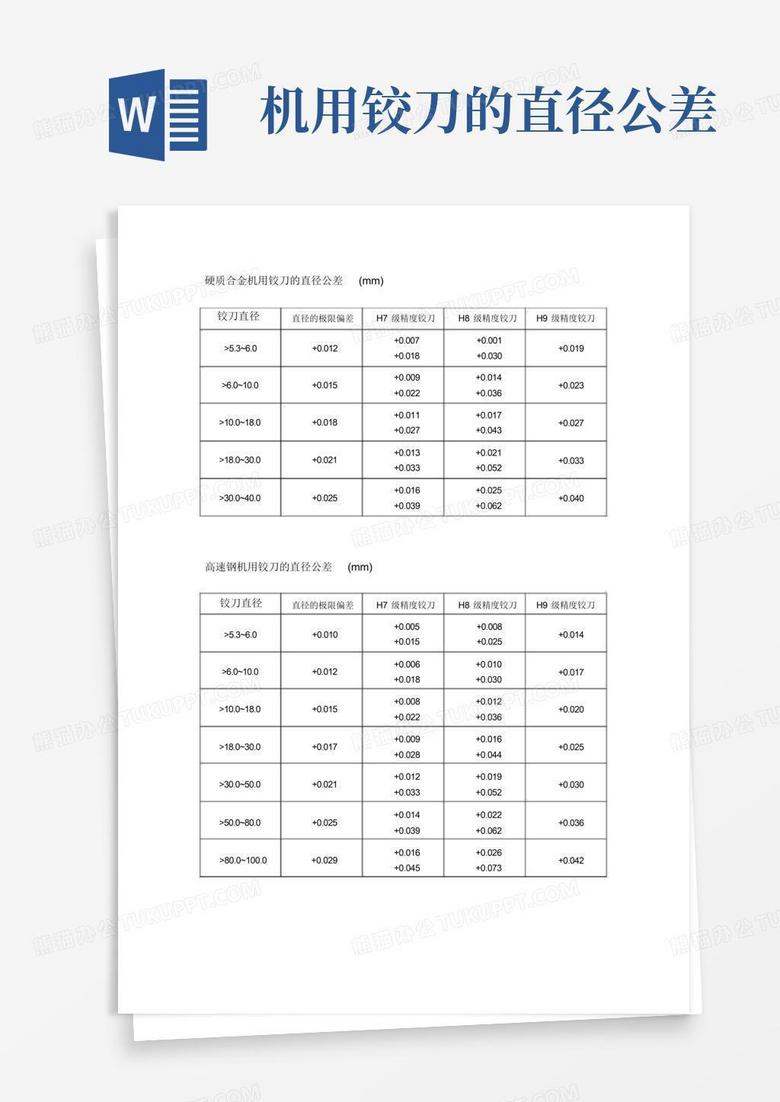 机用铰刀的直径公差Word模板下载 编号lverovyd 熊猫办公