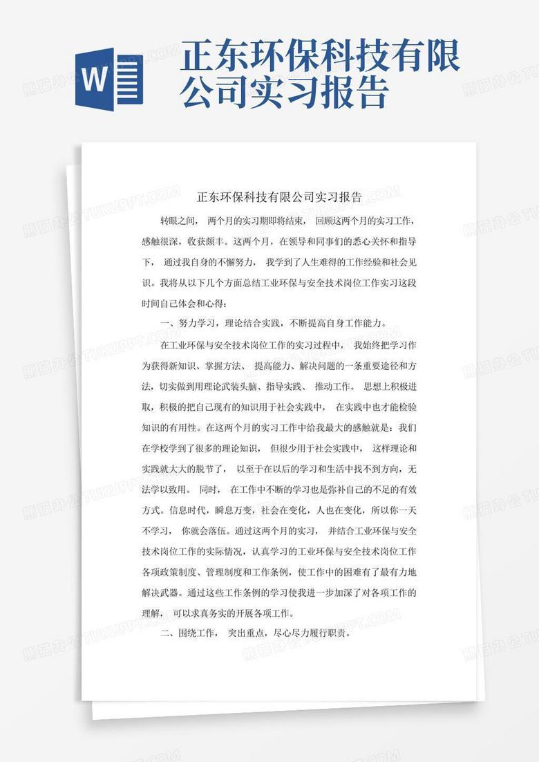 正东环保科技有限公司实习报告Word模板下载 编号qbnymrvv 熊猫办公