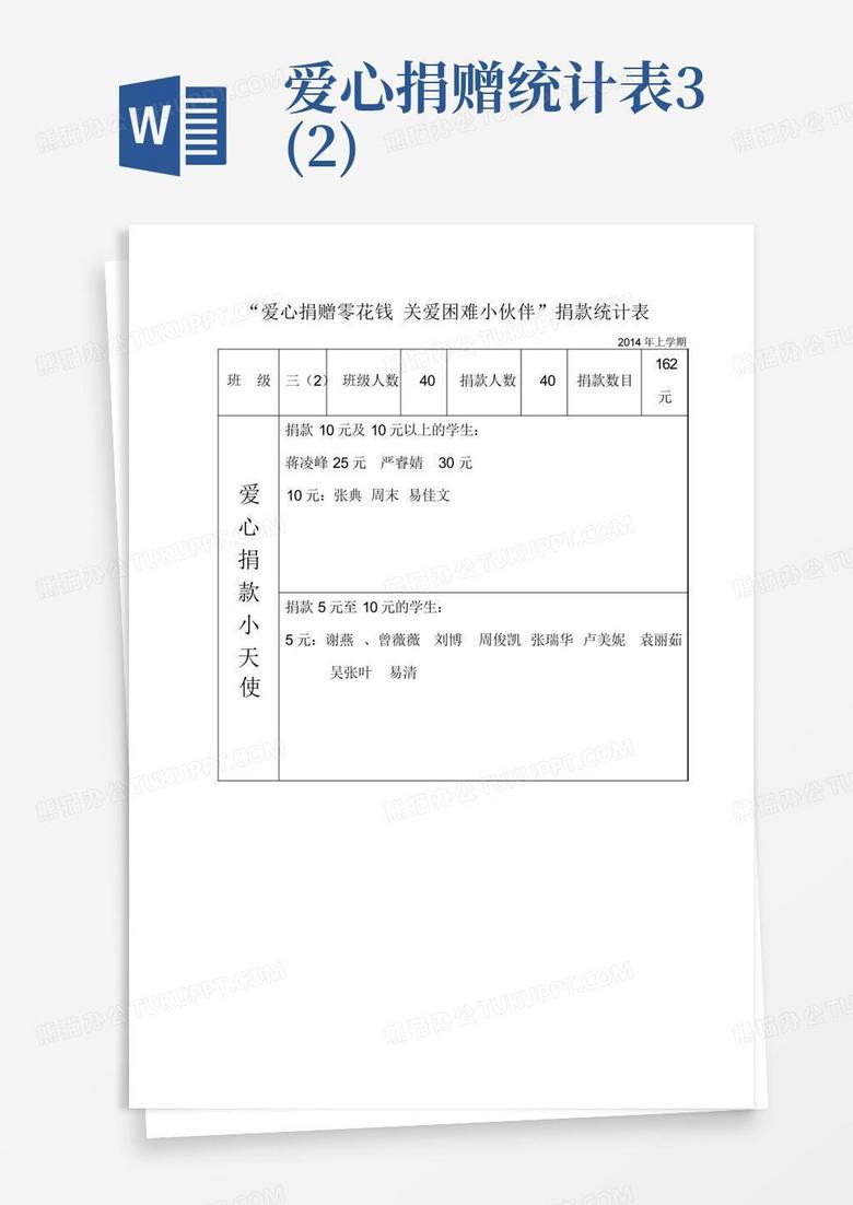 爱心捐赠统计表3 2 Word模板下载 编号lazykrov 熊猫办公