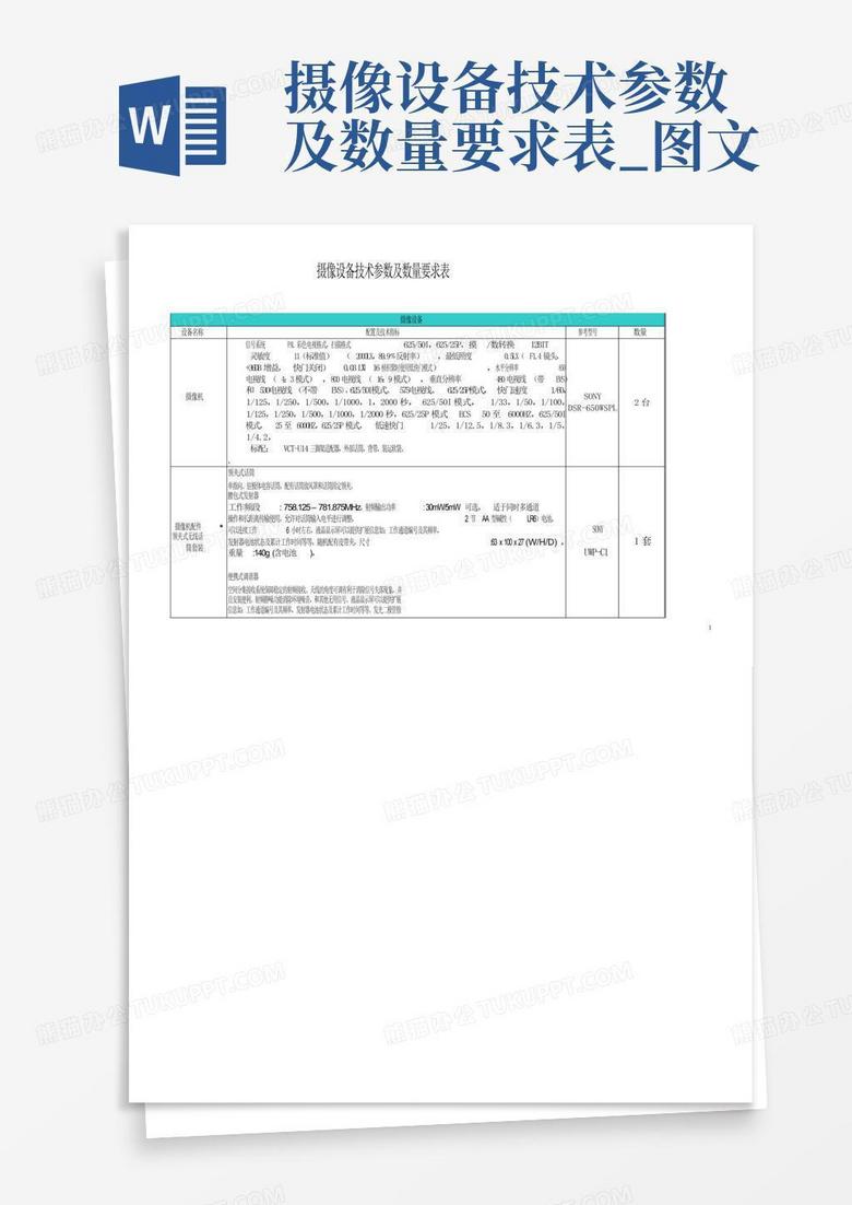 摄像设备技术参数及数量要求表 图文Word模板下载 编号lwngomdp 熊猫办公