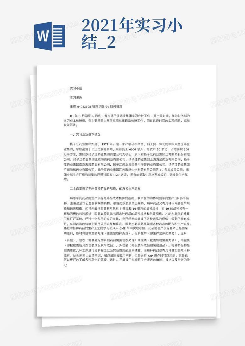 2021年实习小结 2 Word模板下载 编号lozwgoea 熊猫办公