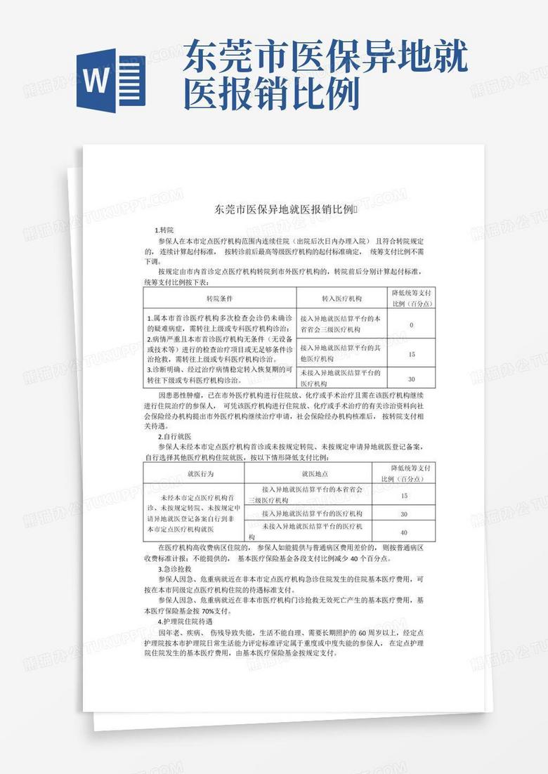 东莞市医保异地就医报销比例Word模板下载 编号qmmkbnrv 熊猫办公