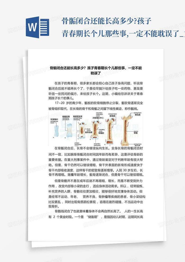 骨骺闭合还能长高多少 孩子青春期长个儿那些事 一定不能耽误了 文Word模板下载 编号qvewzjzd 熊猫办公