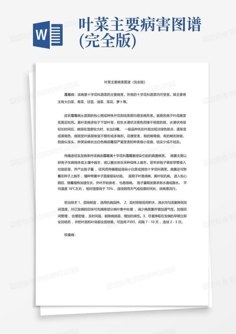 叶菜主要病害图谱 完全版 Word模板下载 编号qwneprko 熊猫办公