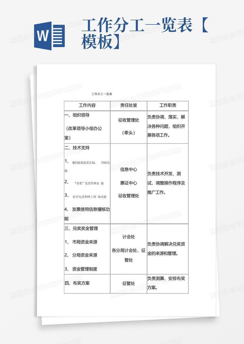 工作分工一览表Word模板下载 编号qanydnvn 熊猫办公