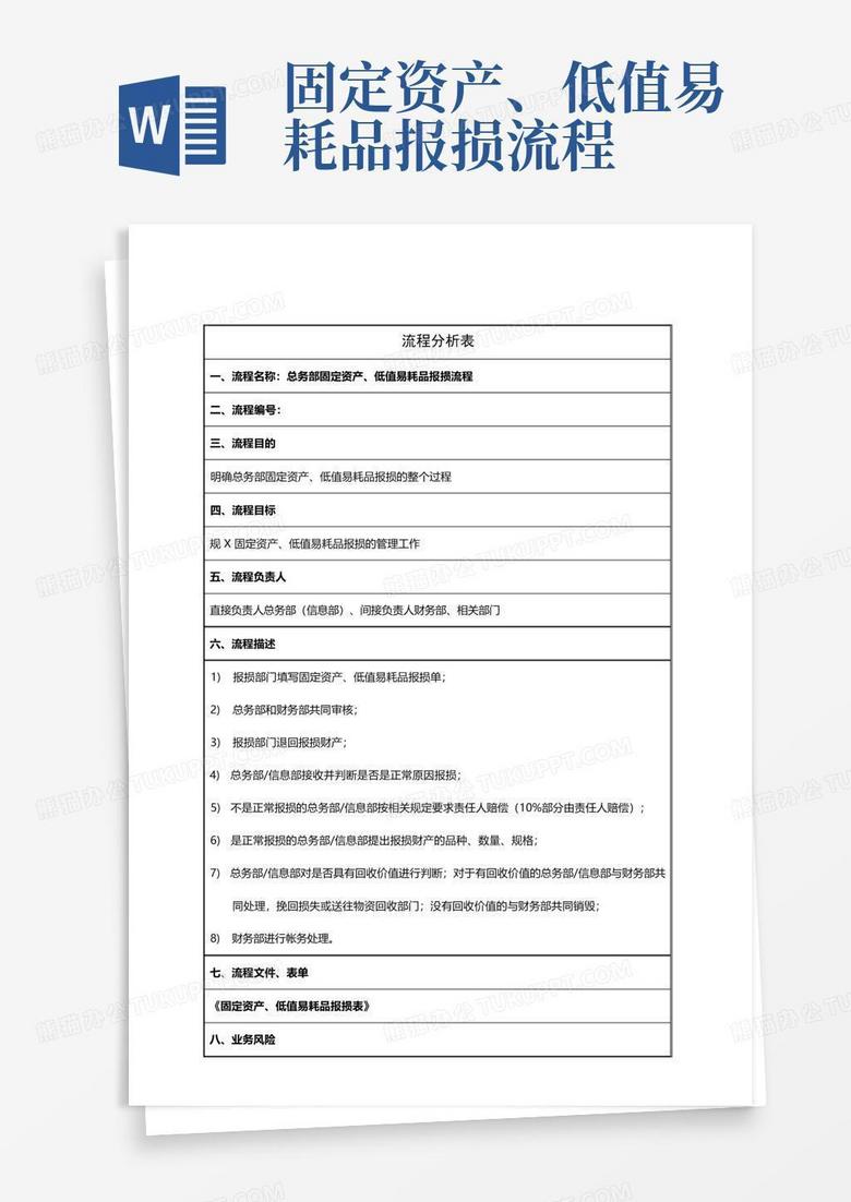 固定资产低值易耗品报损流程Word模板下载 编号lbnmyena 熊猫办公