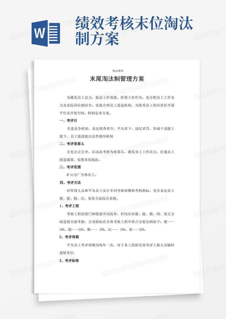 考核末位淘汰制方案Word模板下载 编号lrbdepyl 熊猫办公