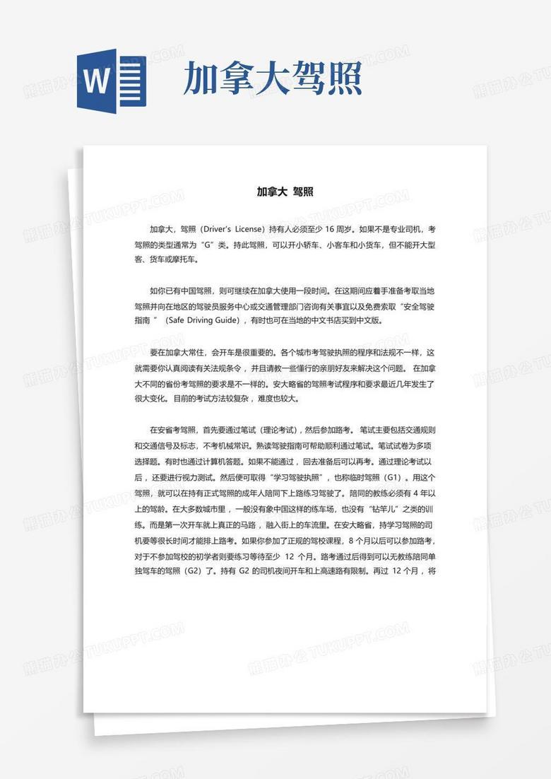 加拿大驾照Word模板下载 编号lzjdvwop 熊猫办公