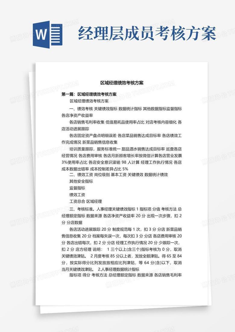 区域经理绩效考核方案Word模板下载 熊猫办公