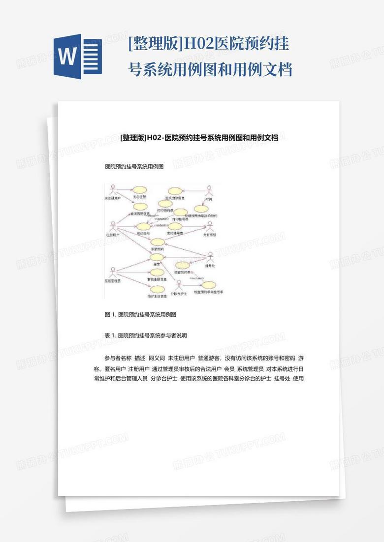 整理版 h02 医院预约挂号系统用例图和用例文档Word模板下载 编号ljzzwppz 熊猫办公