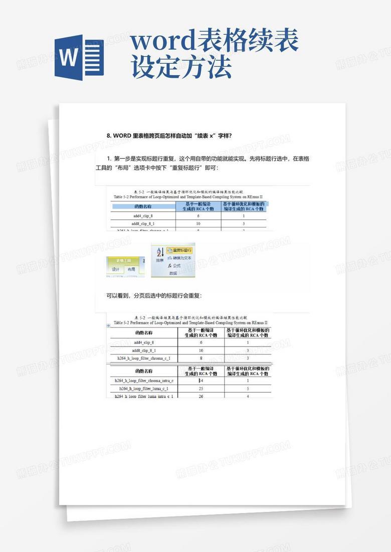 表格续表设定方法Word模板下载 编号ljzggkgx 熊猫办公