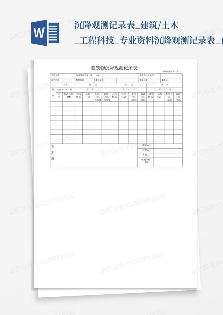 沉降观测记录表 建筑 土木 工程科技 专业资料 沉降观测记录表 百 Word模板下载 编号lmkmrwdg 熊猫办公