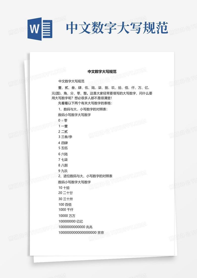 中文数字大写规范Word模板下载 编号lywmvzek 熊猫办公