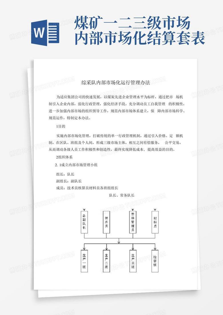 煤矿一二三级市场内部市场化结算套表Word模板下载 编号lgjwvdoa 熊猫办公