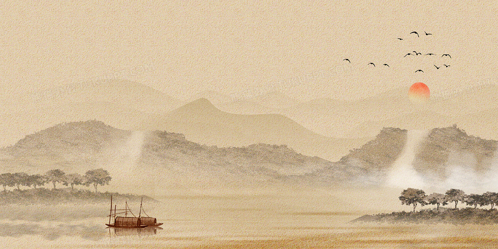 清平乐水墨山水画复古简约古朴背景背景图片素材免费下载_熊猫办公