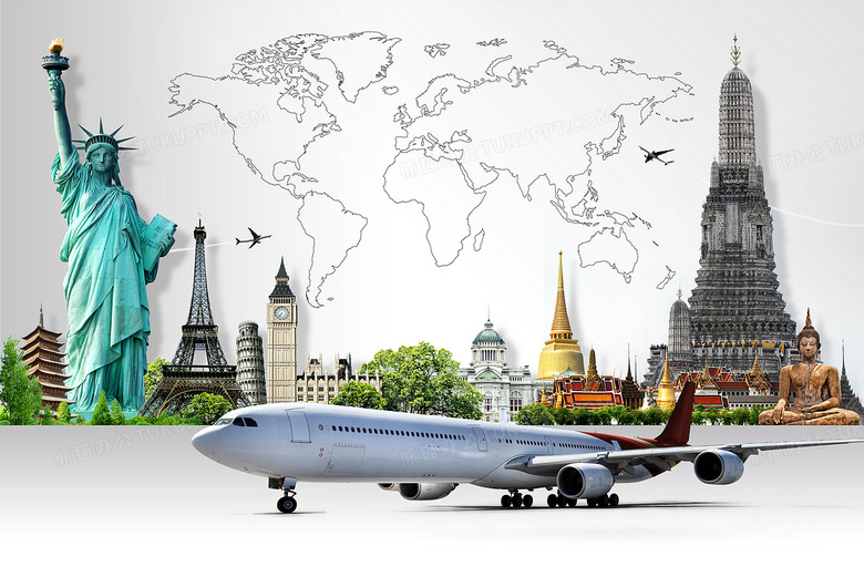 世界地图与国际旅游景点背景素材背景图片素材免费下载_熊猫办公