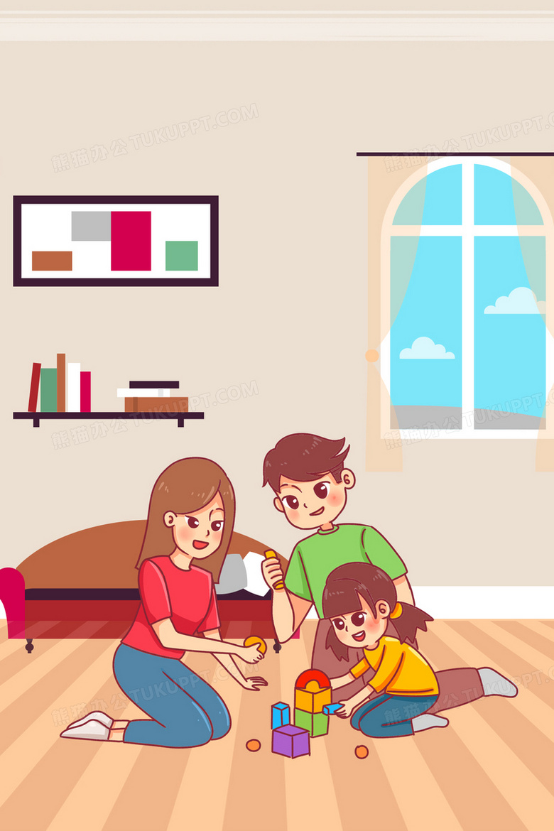 手绘父母陪孩子玩耍家庭教育背景背景图片素材免费下载_熊猫办公