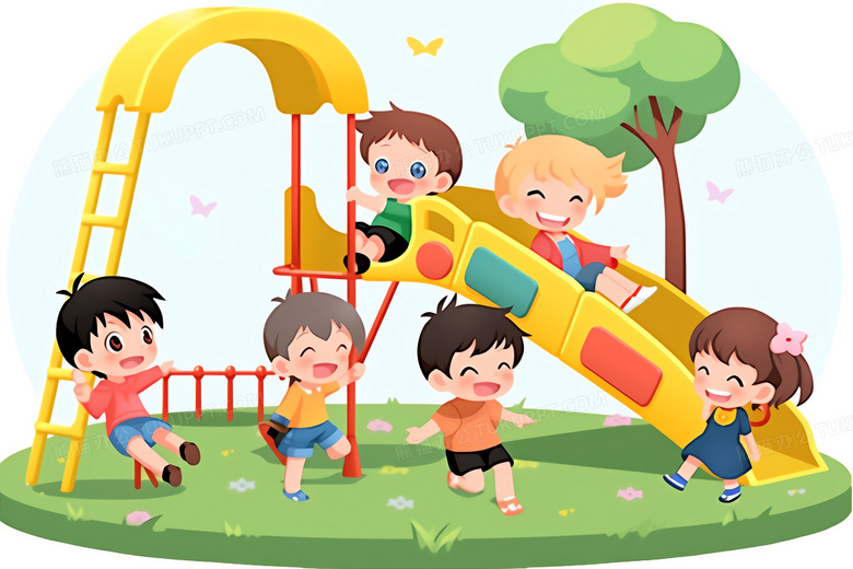 卡通风可爱的小朋友在游乐场玩耍插图插画图片素材下载_jpg格式_熊猫办公