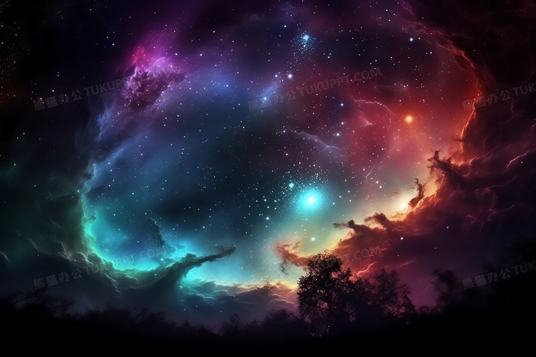 梦幻宇宙天空月朗星稀星云插画图片素材下载格式熊猫办公