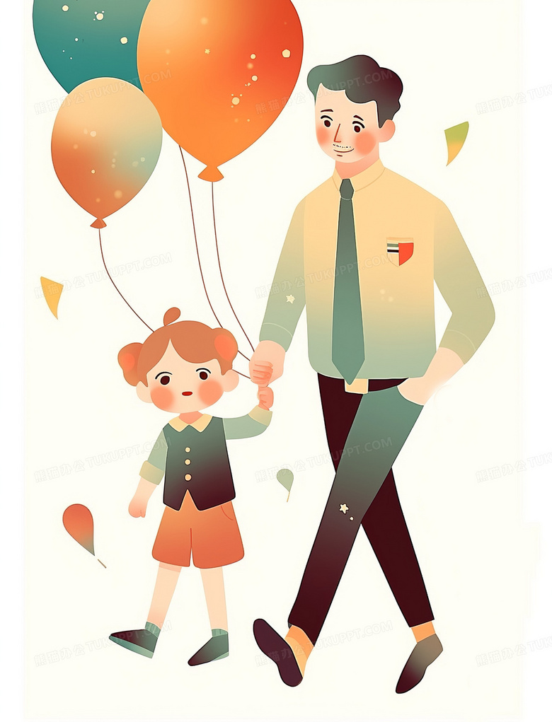 卡通爸爸开心的牵着自己的女儿逛街插画图片素材下载_jpg格式_熊猫办公
