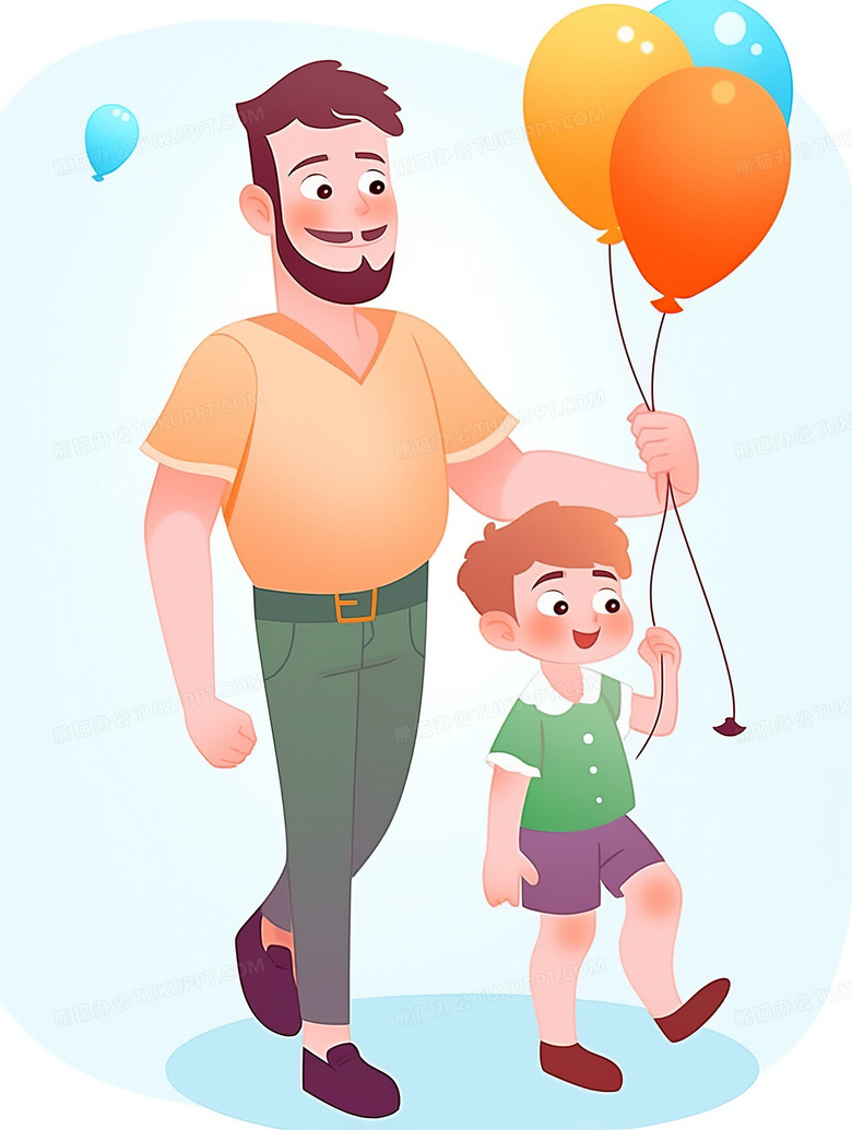 卡通爸爸拿着气球跟儿子开心的走着插画图片素材下载_jpg格式_熊猫办公