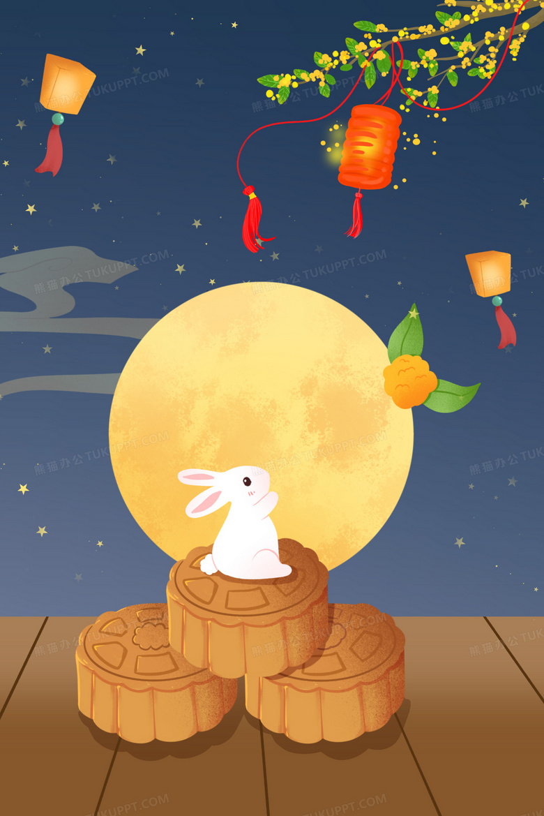 中秋节玉兔月饼赏月祈福插画图片素材下载_psd格式_熊猫办公