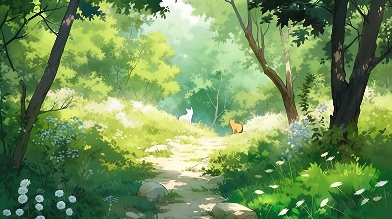 绿色夏季森林植物大树卡通插画图片素材下载_jpg格式_熊猫办公