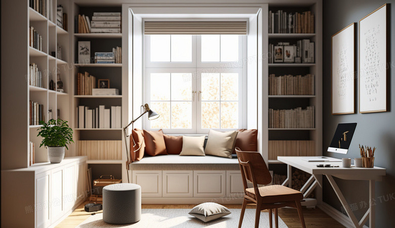 温馨家居书房装饰设计插画图片素材下载_jpg格式_熊猫办公