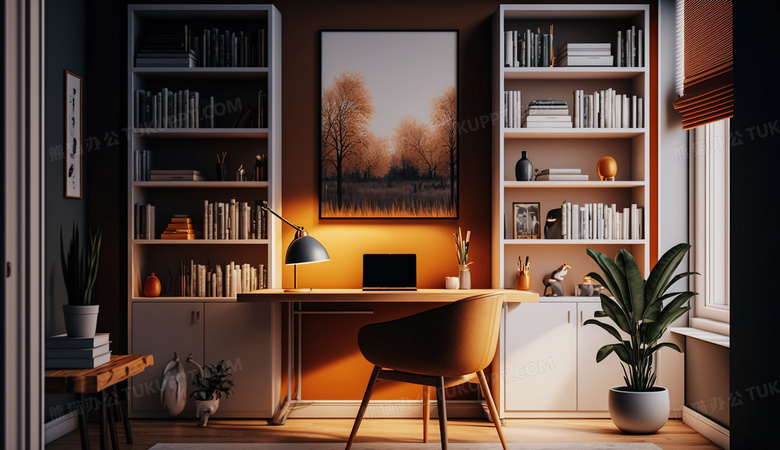 温馨家居书房装饰设计插画图片素材下载_jpg格式_熊猫办公