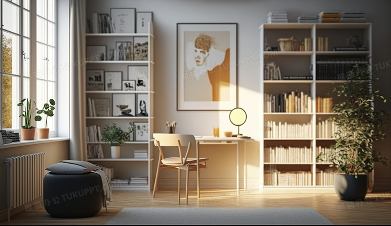 温馨家居书房装饰设计插画图片素材下载_jpg格式_熊猫办公