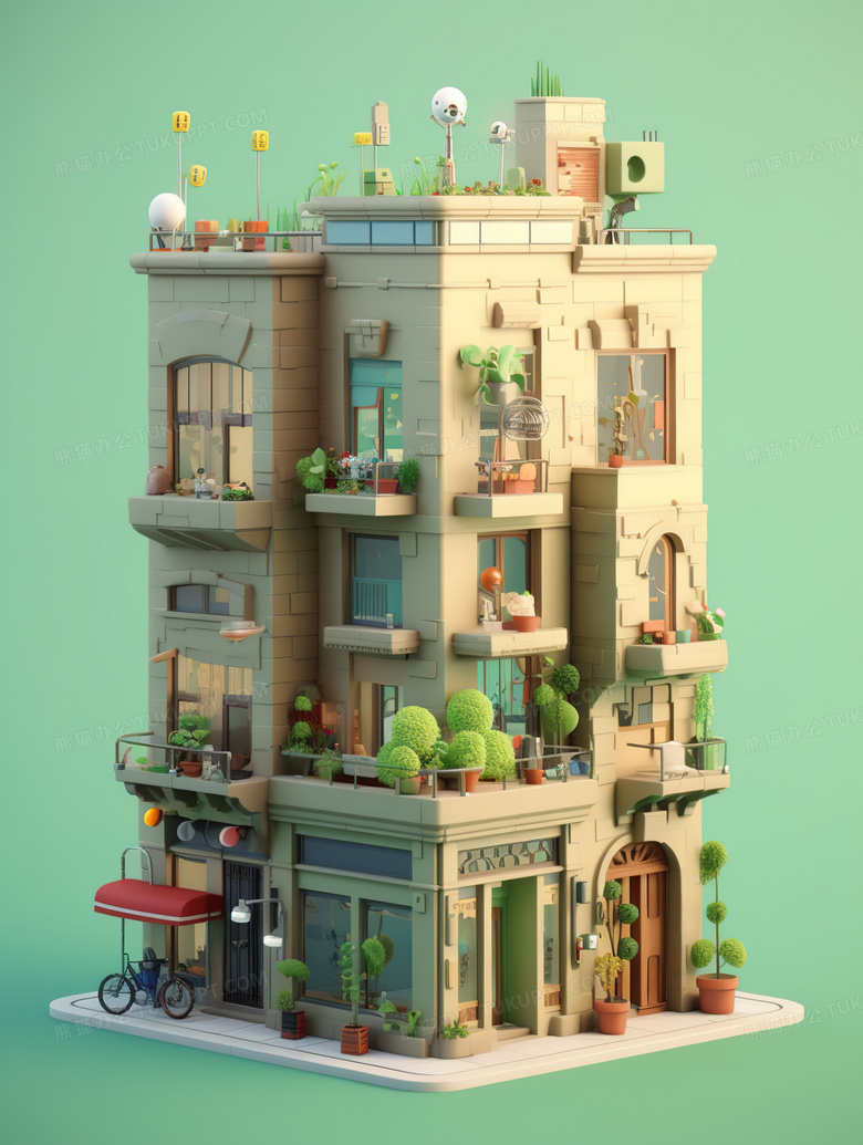 3d立体c4d高楼建筑插画图片素材下载_jpg格式_熊猫办公