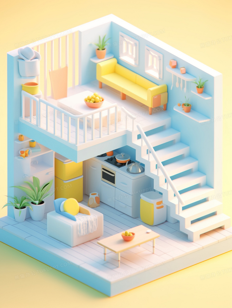 3d立体c4d卡通家居卧室模型插画图片素材下载_jpg格式_熊猫办公